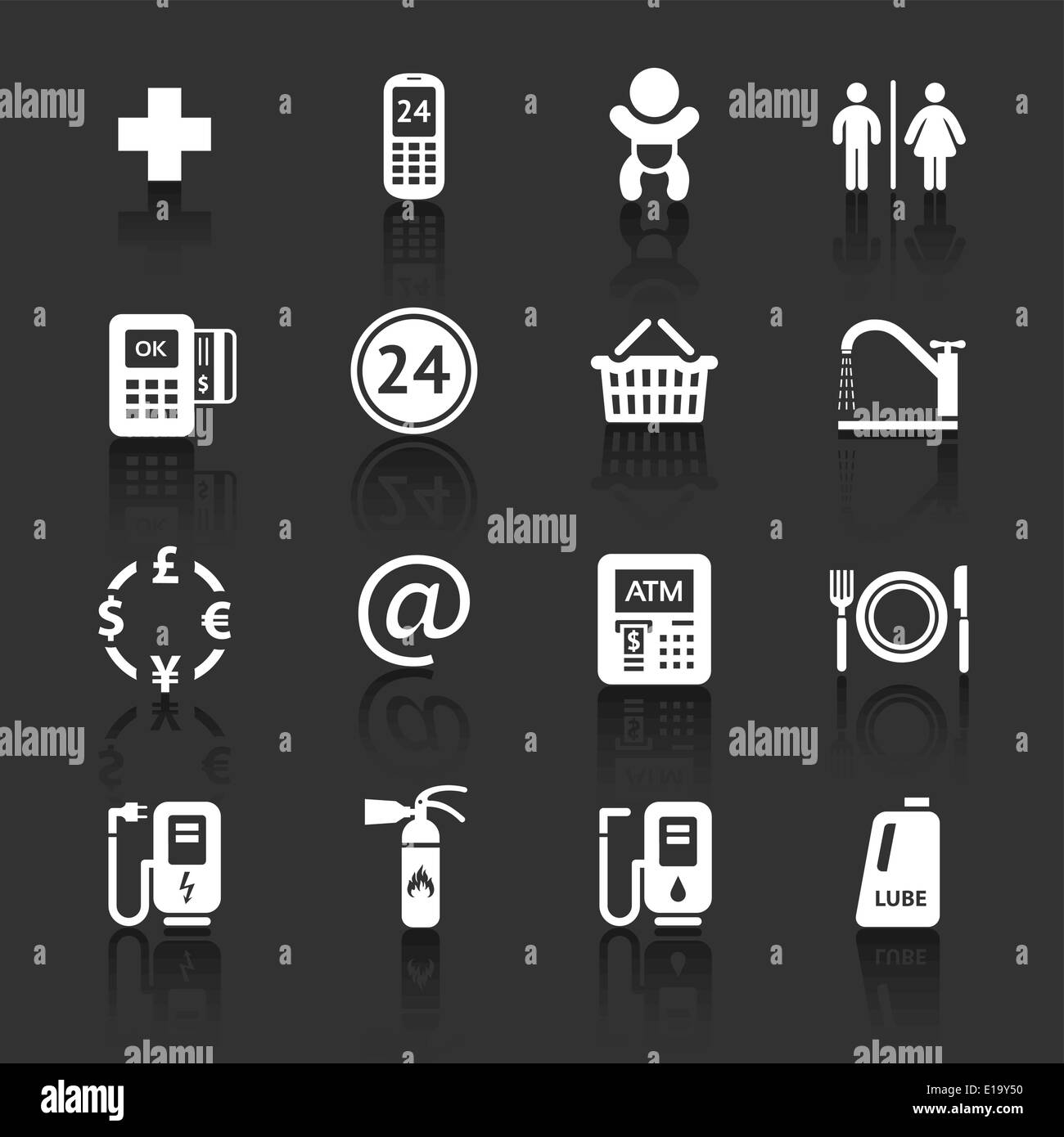 Gas station. Symbols Roadside services. Signs set car services. Dark ...