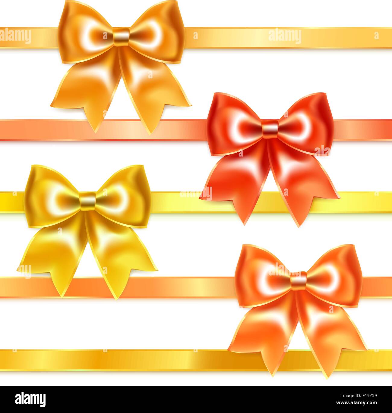 Golden and bronze bows of silk ribbon, isolated on white background ...