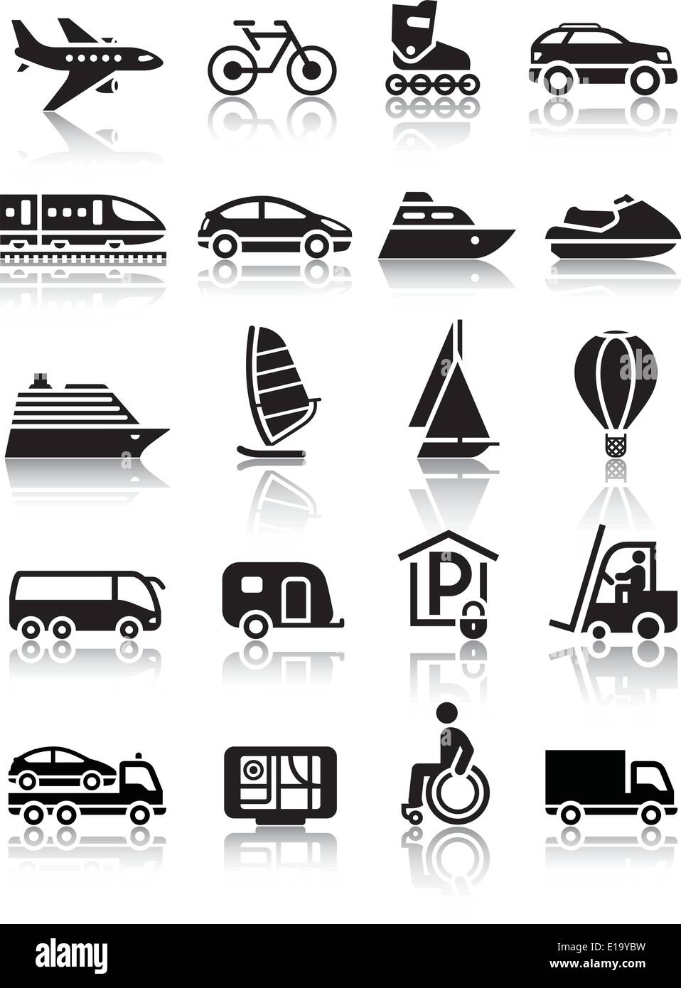 Set of simple transport icons with reflection, vector Stock Vector ...