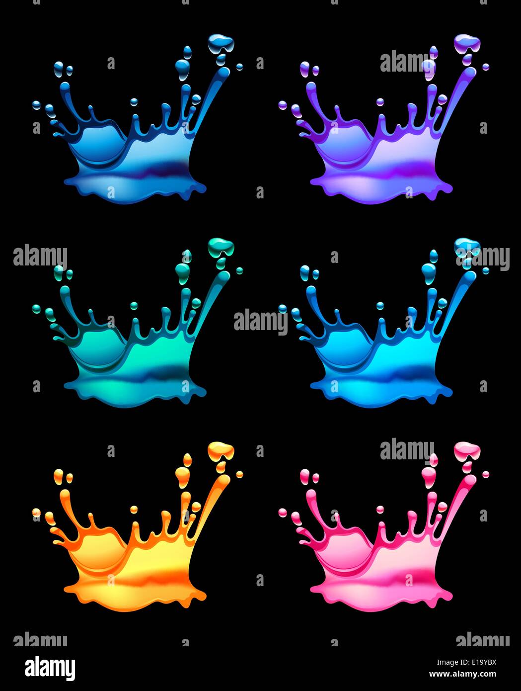 Set of splashing water drops, black background, vector Stock Vector ...