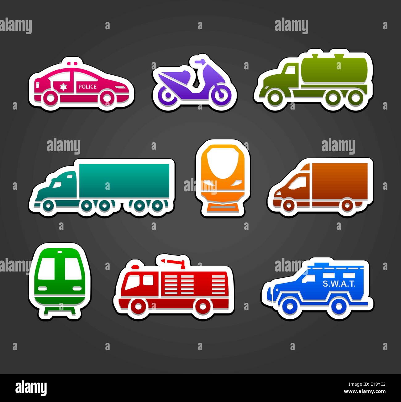 Set of stickers, transport color symbols, vector illustration Stock ...