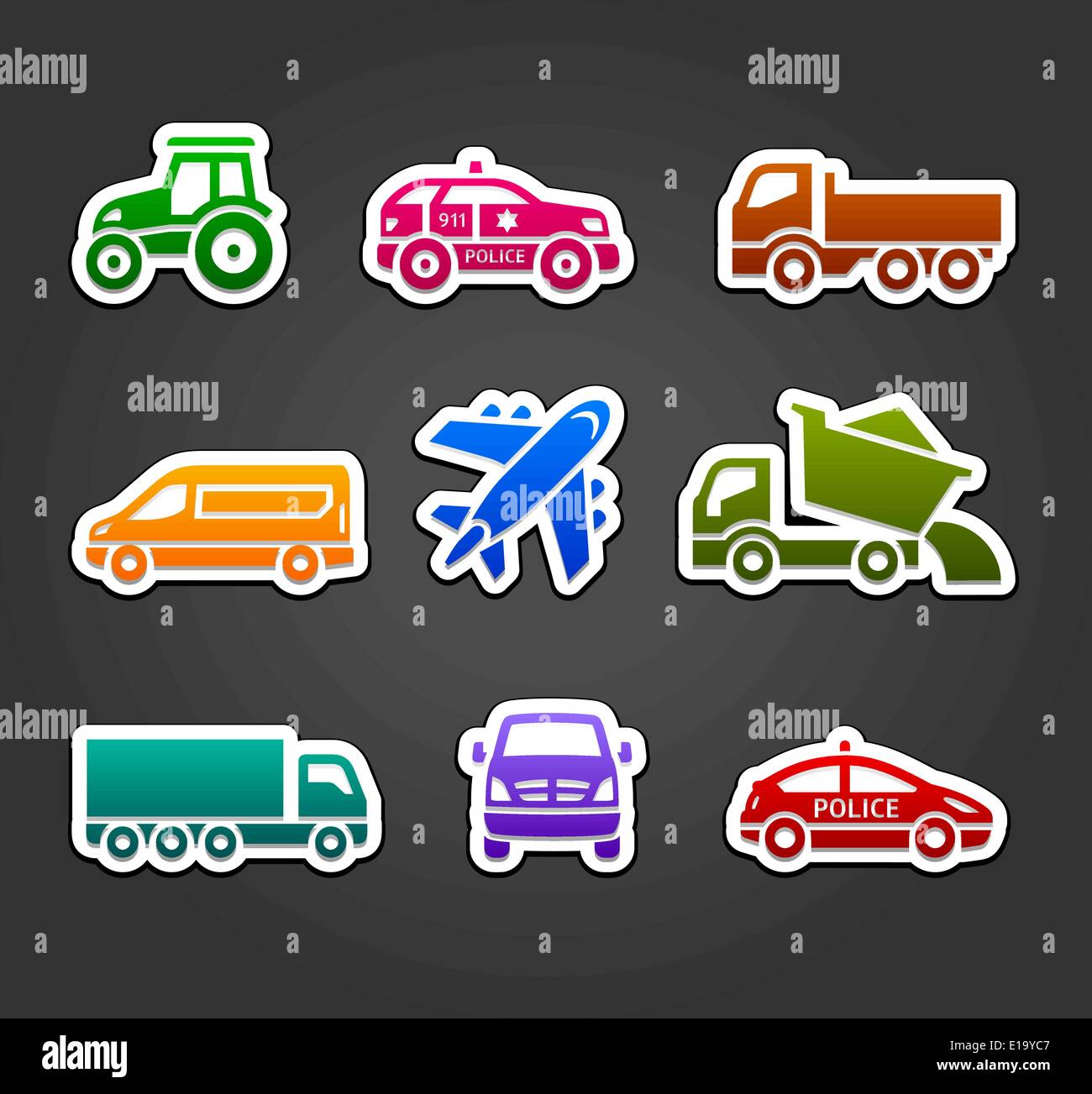 Set of sticky stickers, transport color icons, vector illustration ...