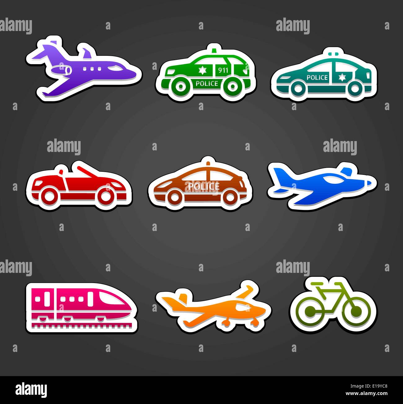 Set of sticky stickers, transport color pictograms, vector illustration ...