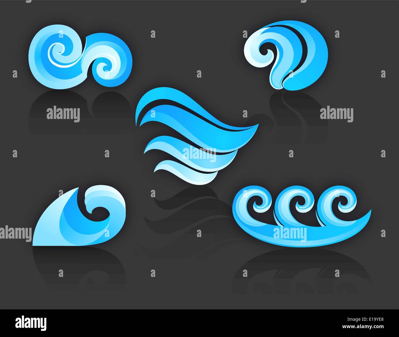 Set of Turquoise Waters Icons - with reflection on black background ...