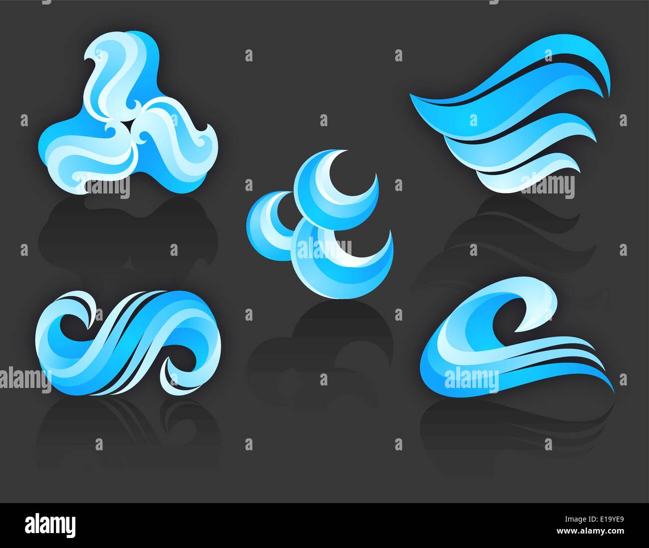 Set of Turquoise Waters Icons - with reflection on black background ...