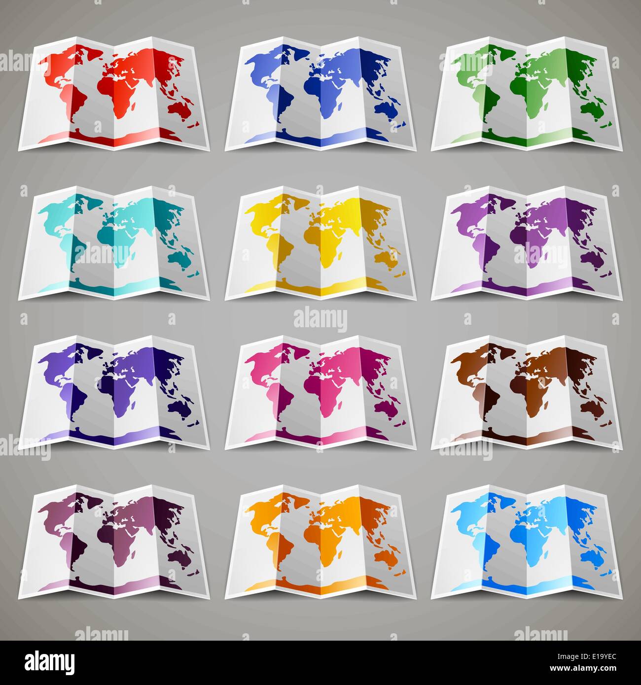 Set of twelve colored maps of the World. Vector illustration 10eps ...