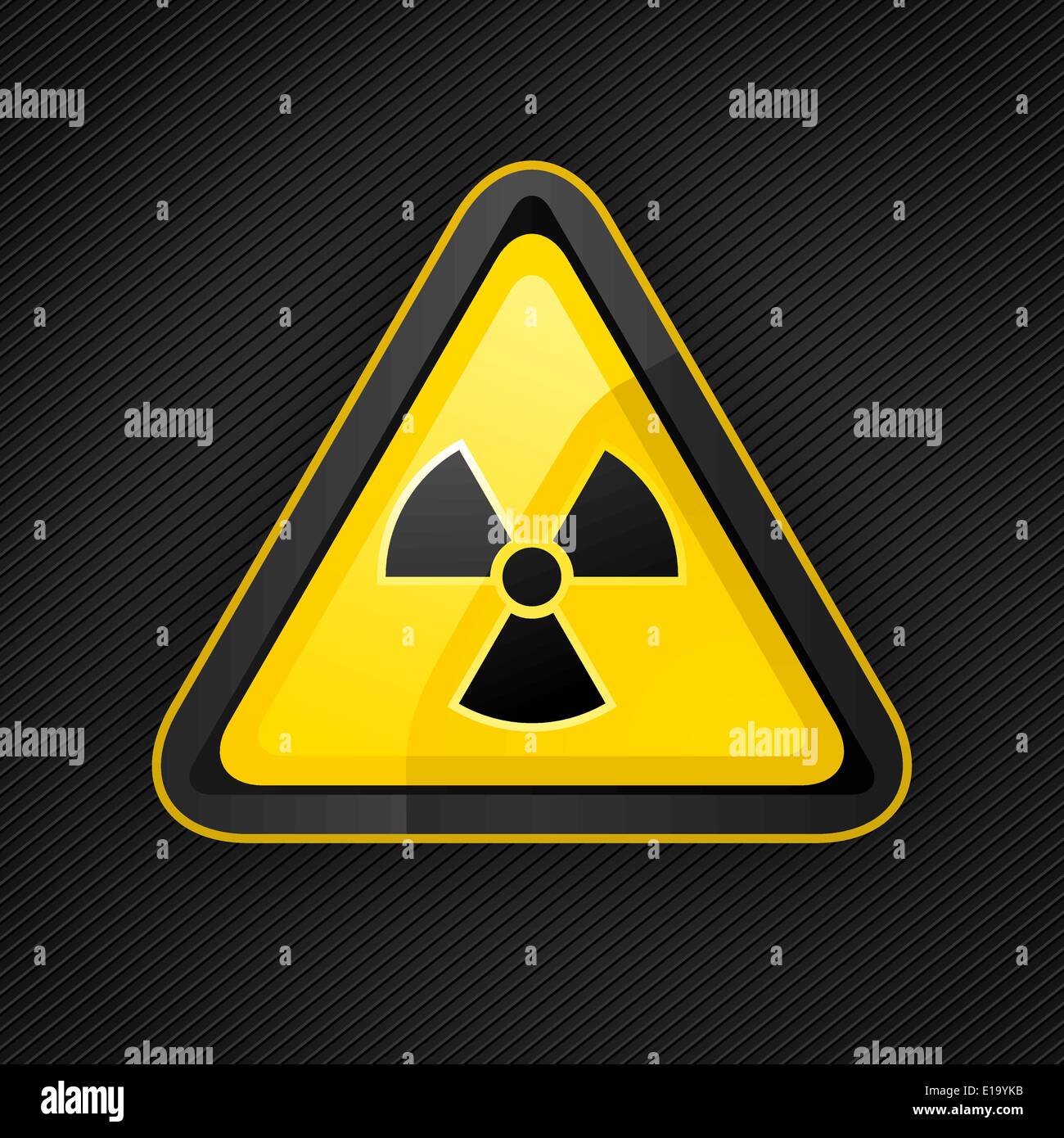 Hazard warning triangle radioactive sign on a metal surface, 10eps ...