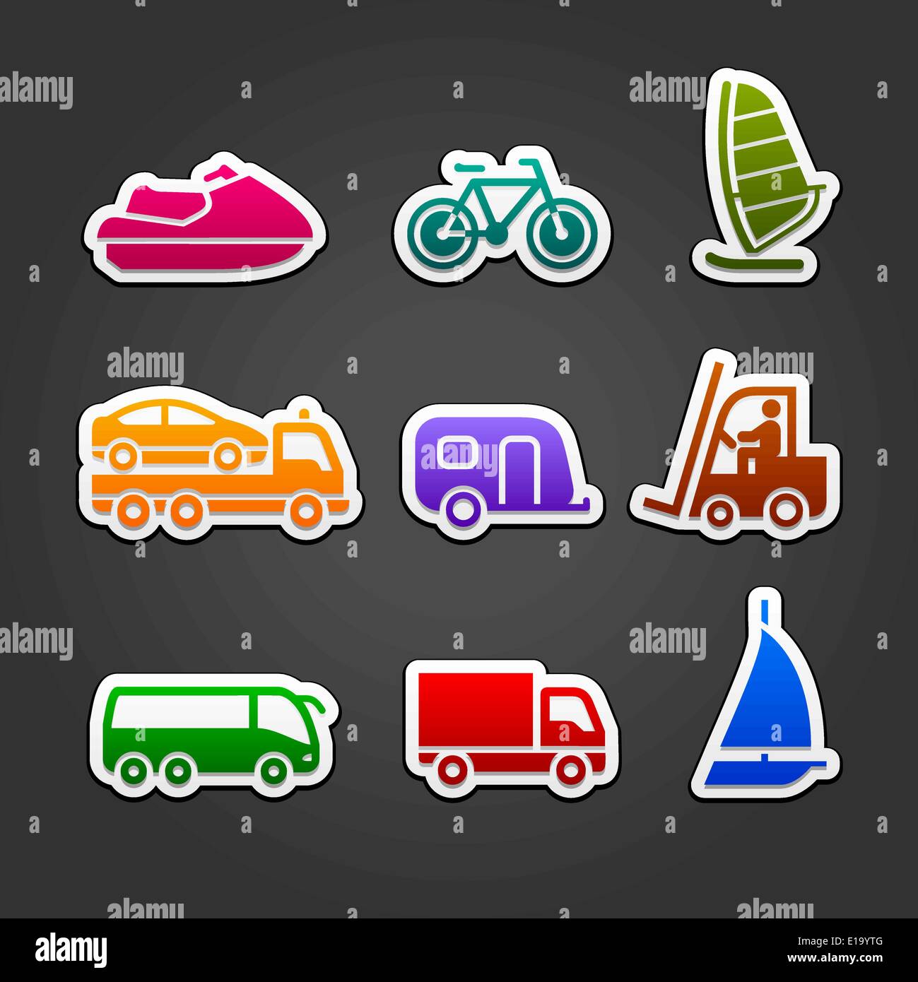 Set simple stickers multicolor transport, design element Stock Vector ...