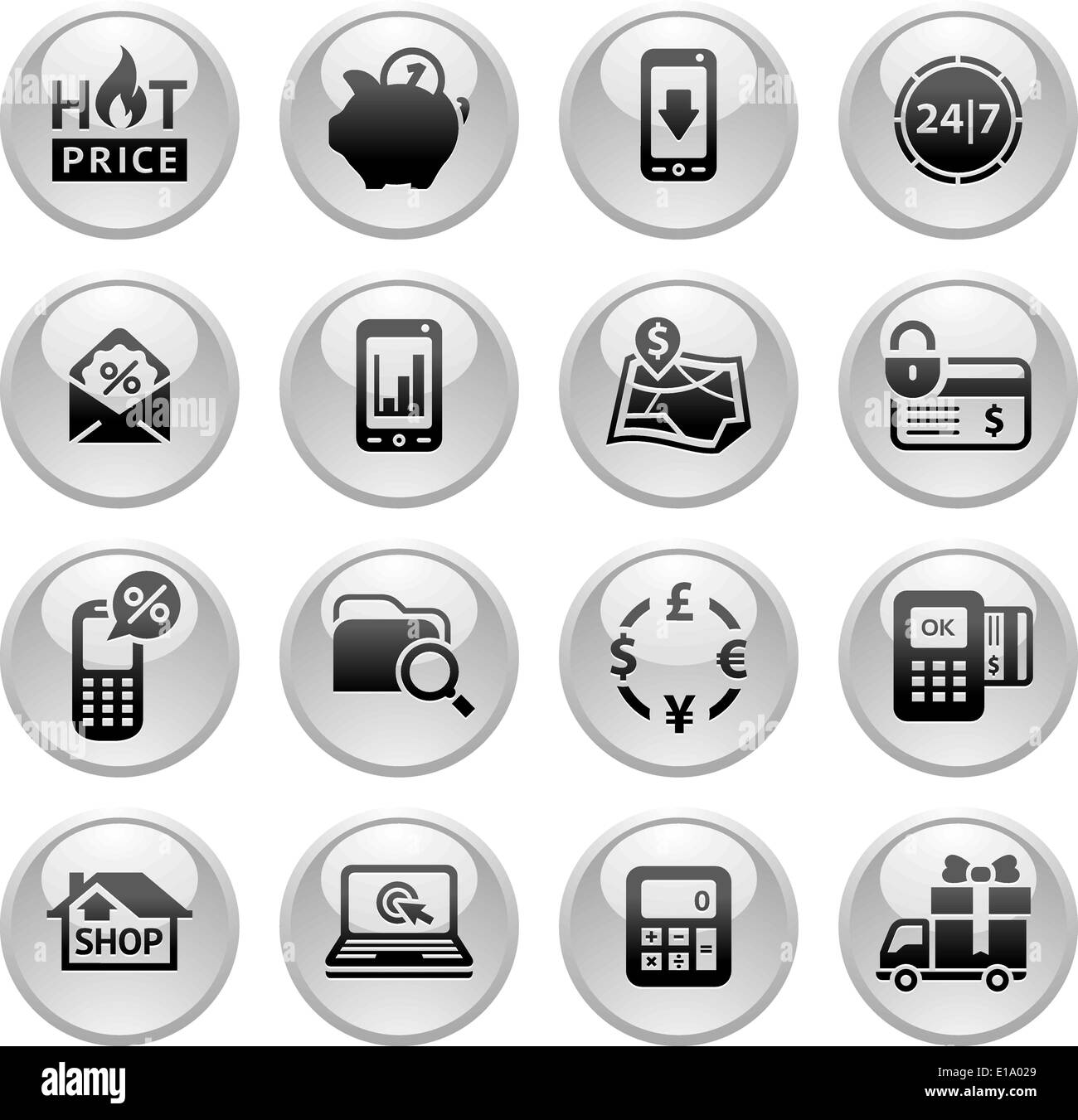Shopping Icons, Gray round buttons new Stock Vector Image & Art - Alamy