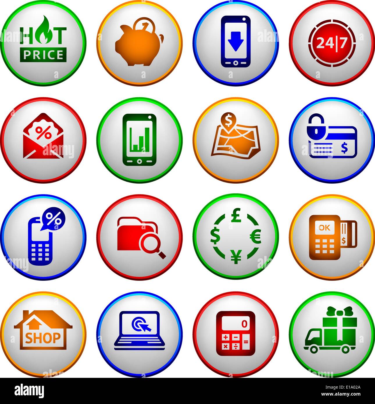 Shopping Icons. Colored round buttons, vector illustration Stock Vector ...
