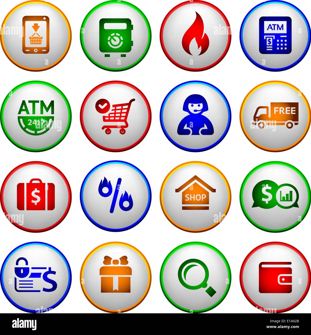 Shopping Icons. Colorful round buttons, vector illustration Stock ...