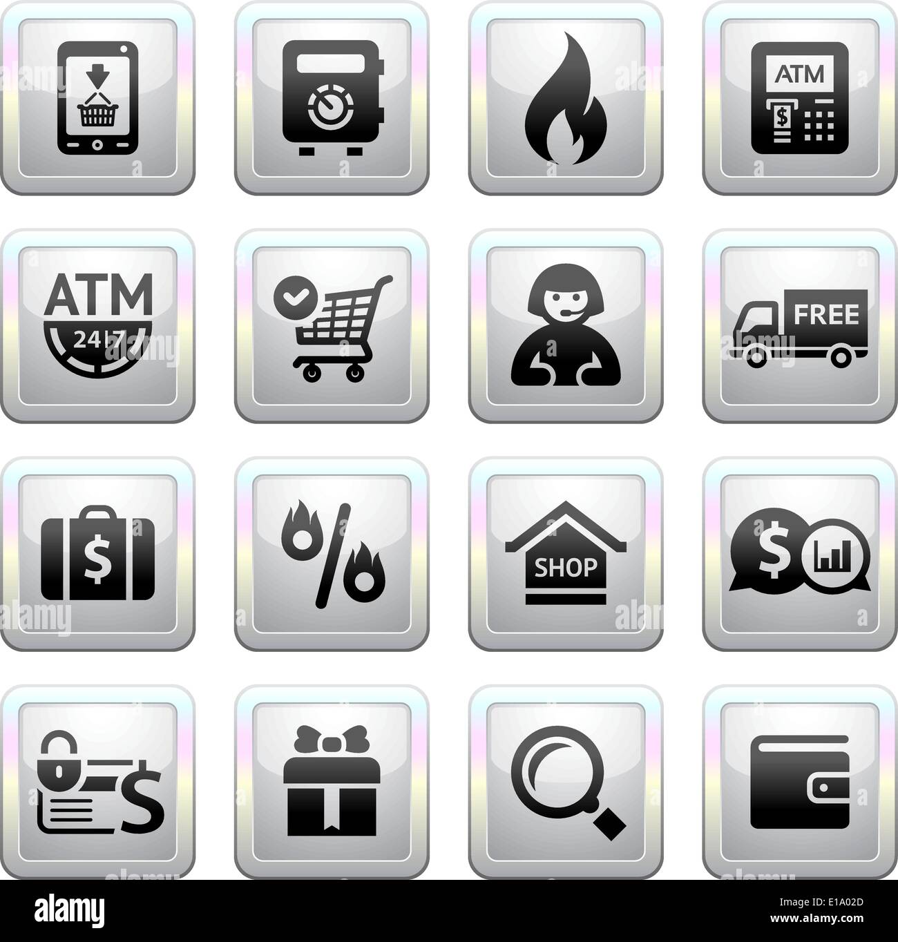 Shopping Icons. square gray. Web 2.0 icons, vector illustration Stock ...