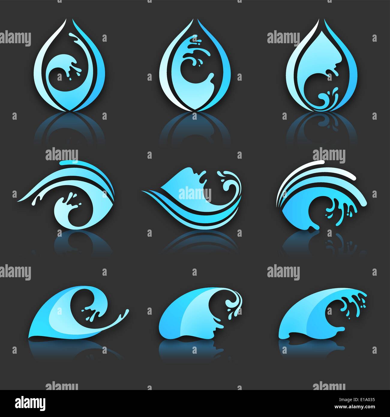 Sign Drop and wave with reflection on black background Stock Vector ...