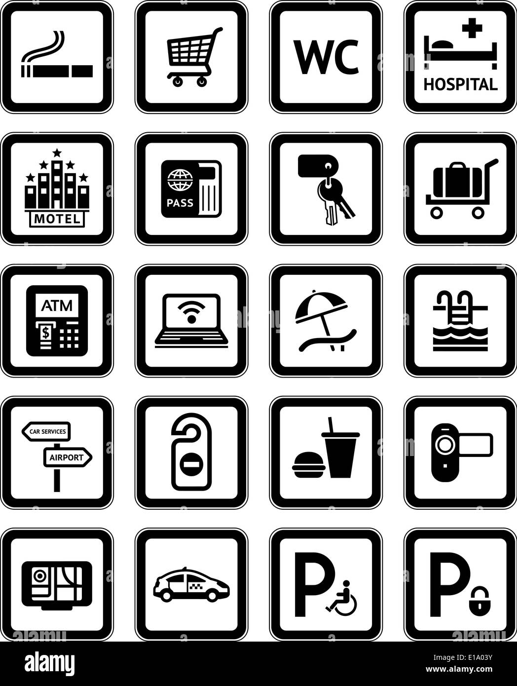 Signs set hotel services. Symbols motel services. Black Stock Vector ...