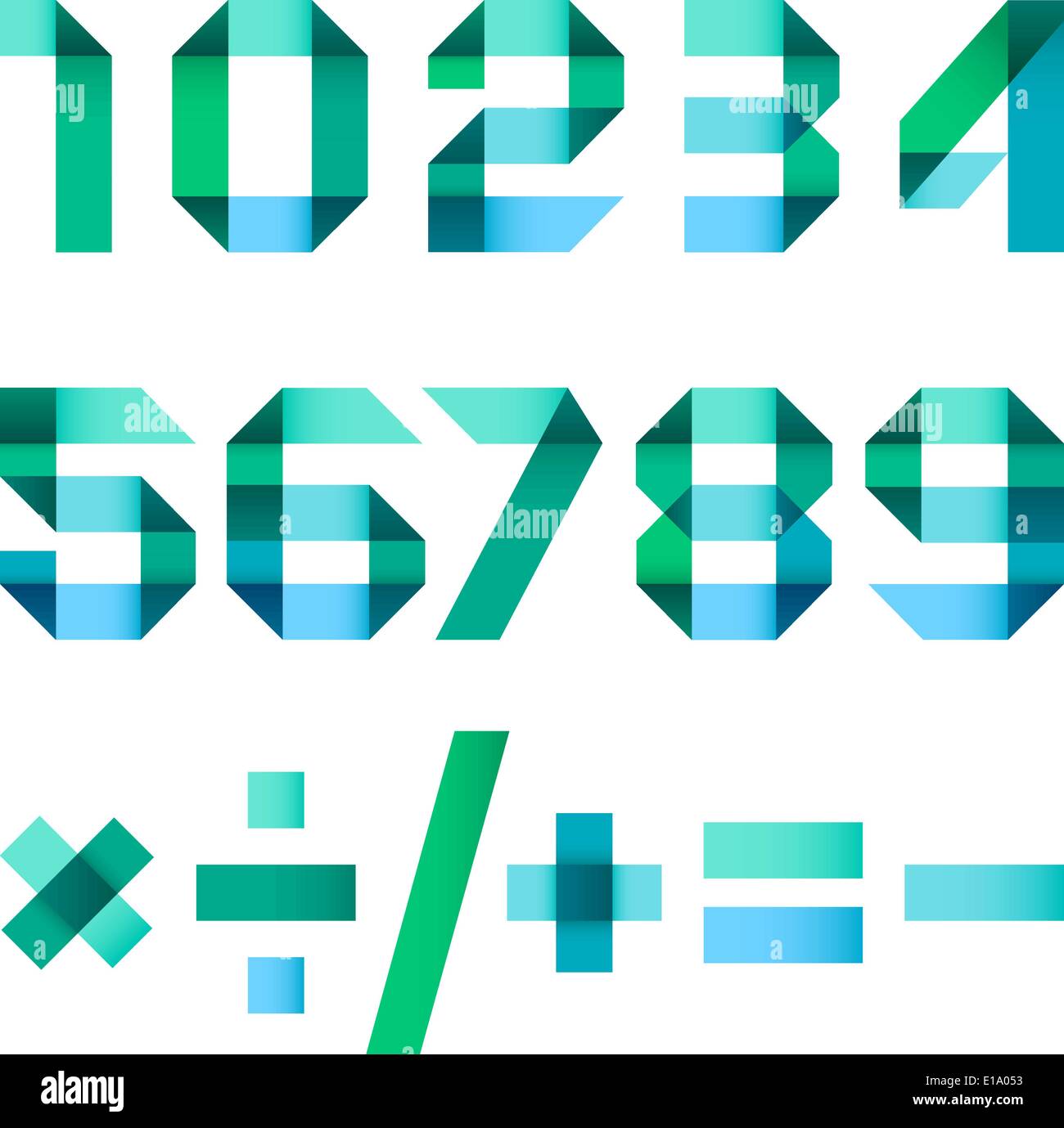 Spectral numbers folded of paper red ribbon - Arabic numerals (0, 1, 2 ...