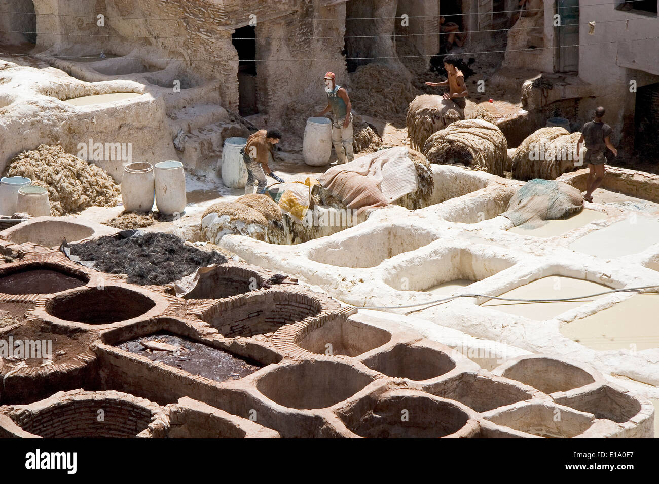 Chouwara traditional leather tannery in Old Fez, vats for tanning and ...