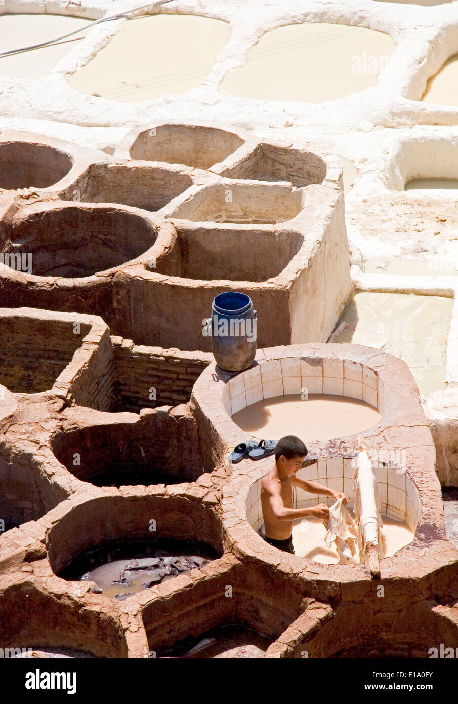 Chouwara traditional leather tannery in Old Fez, vats for tanning and ...