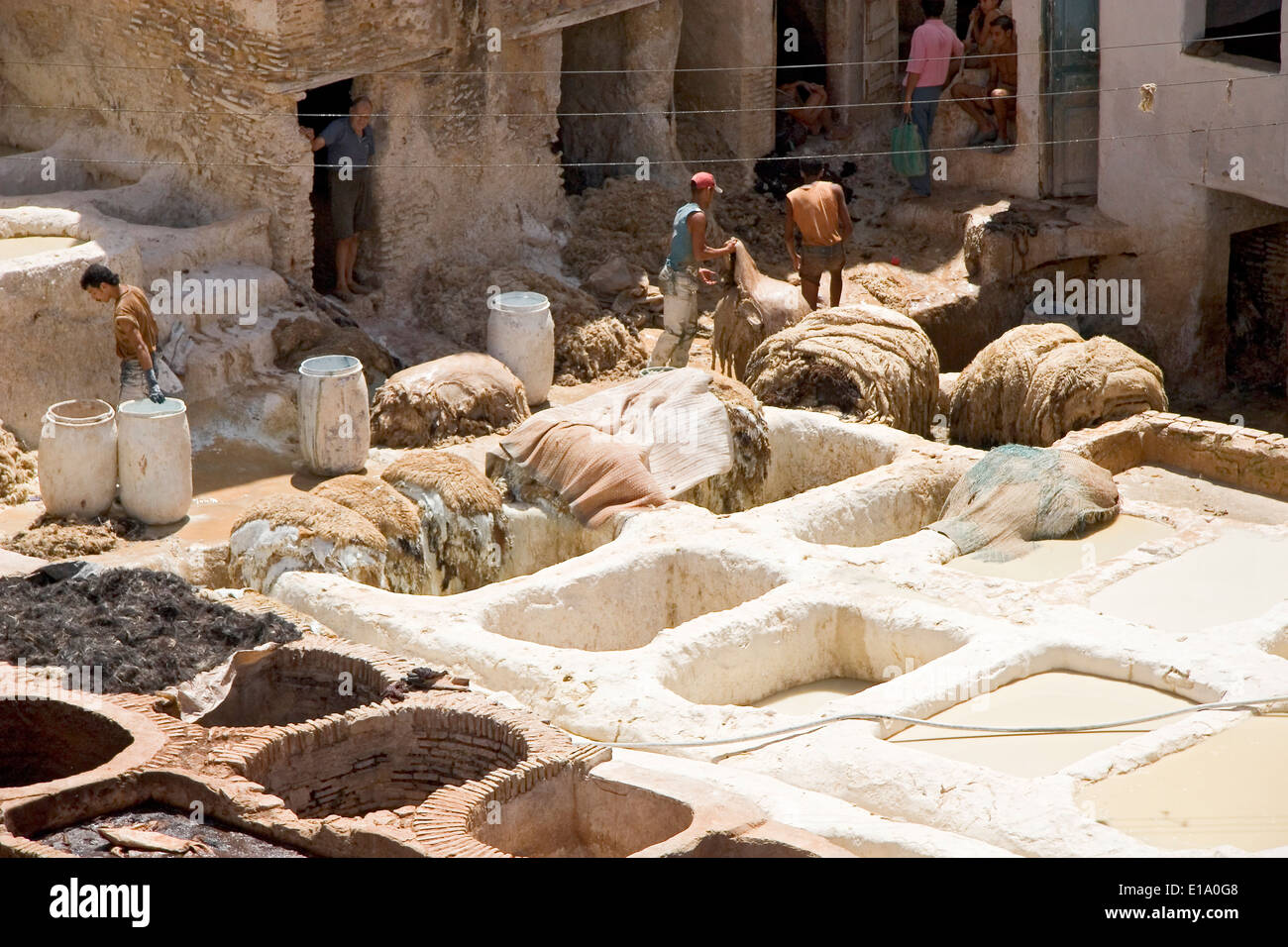 Chouwara traditional leather tannery in Old Fez, vats for tanning and ...