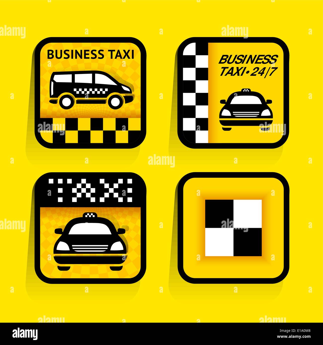 Taxi - set labels square on the yellow background, vector illustration ...
