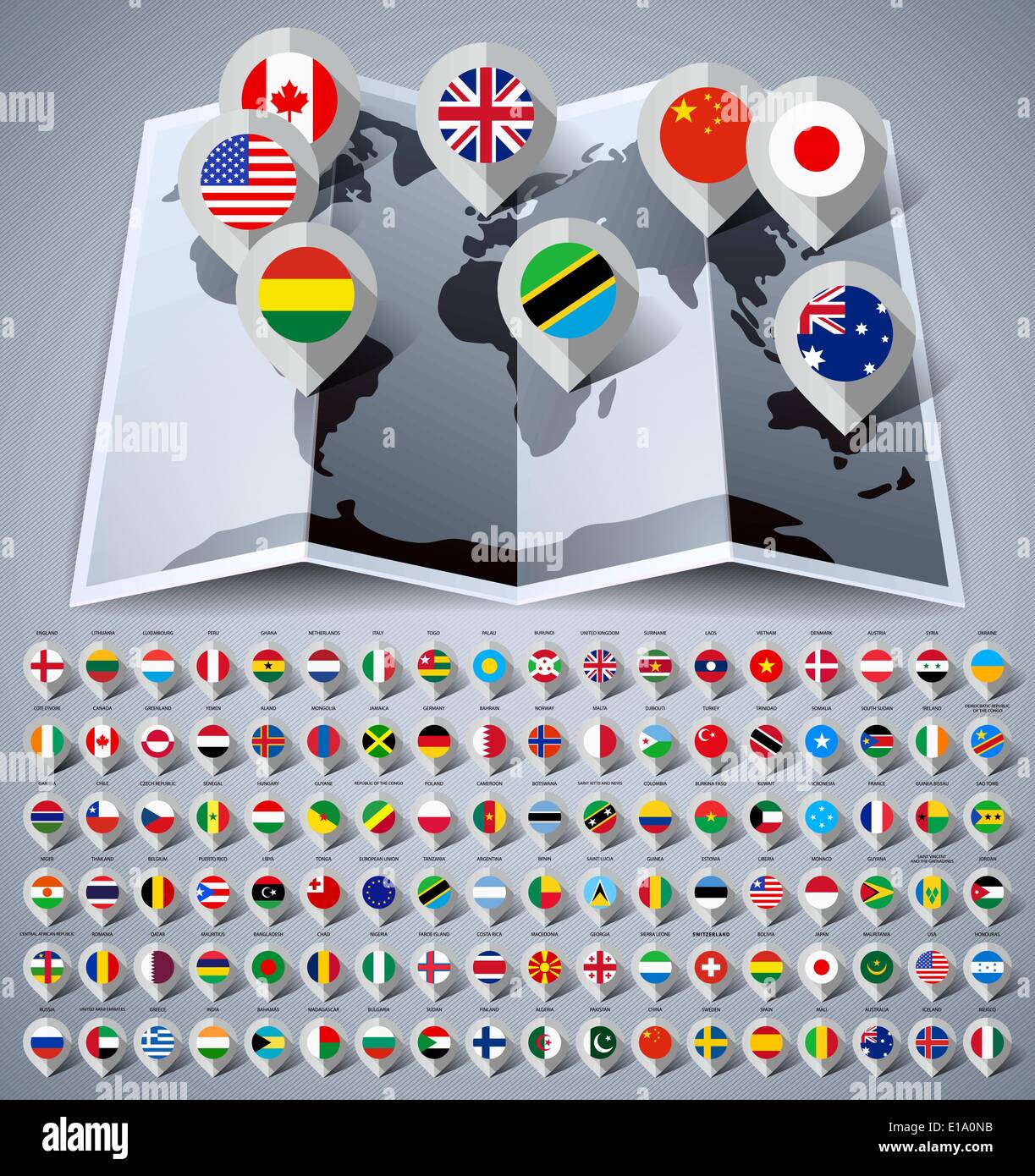 Map world with 108 flags. Vector illustration 10eps Stock Vector Image ...