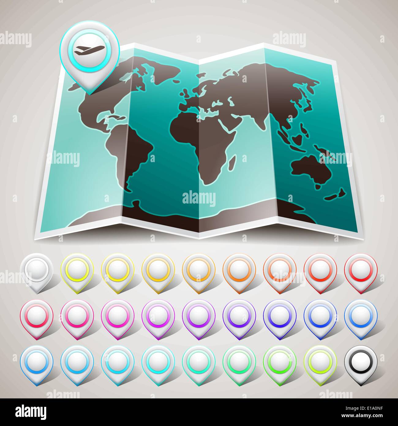 Map world with pin pointers location, on a gray background. Vector ...