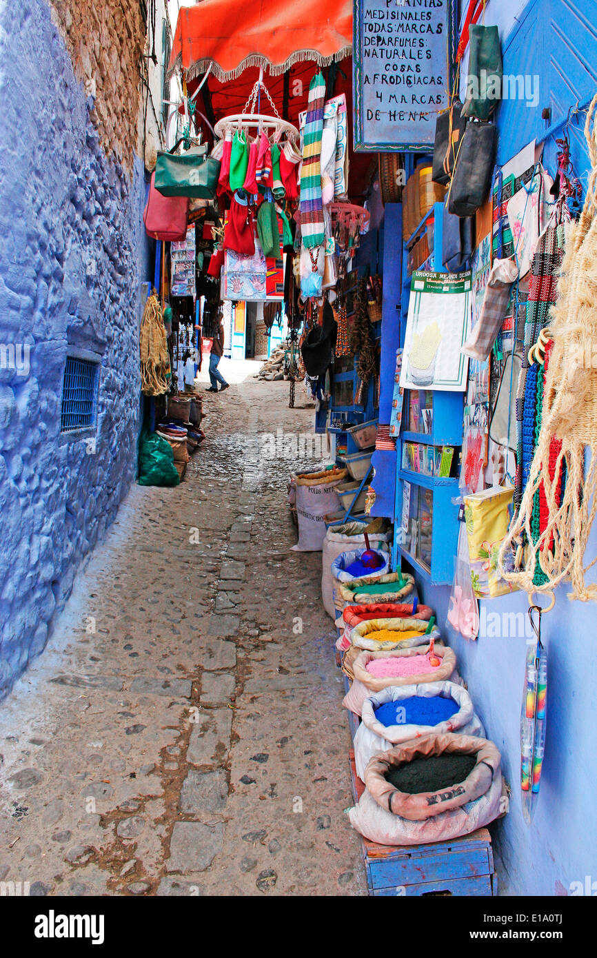 Chefchaouen street scene Stock Photo - Alamy