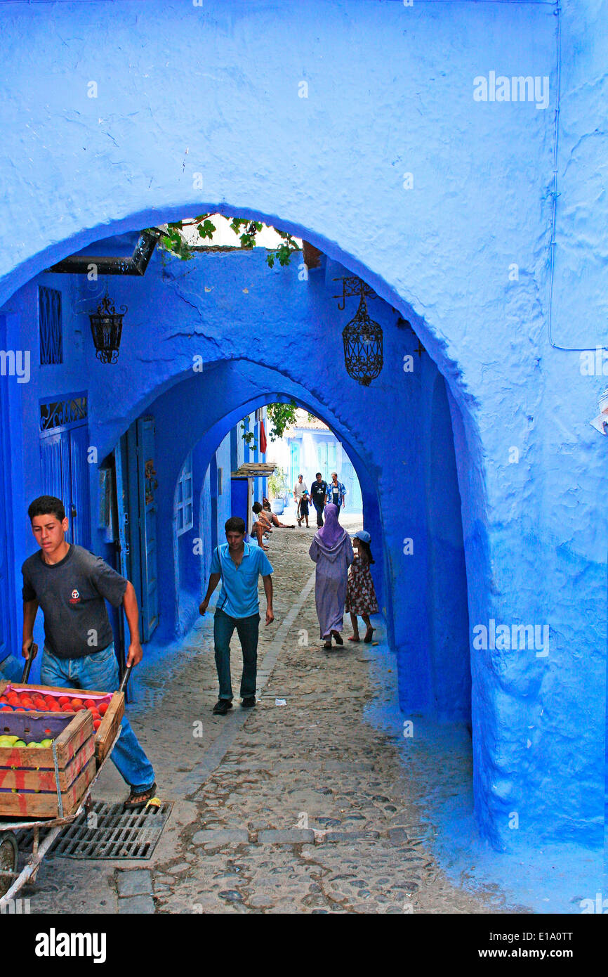 Chefchaouen street scene Stock Photo - Alamy