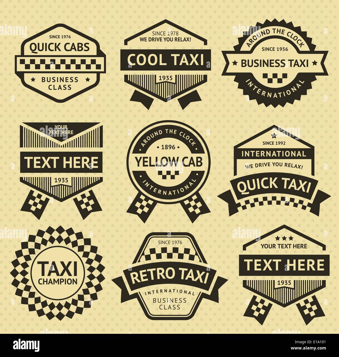 Taxi cab set insignia, old style, vector illustration Stock Vector ...