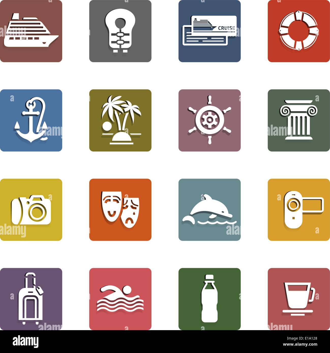 Travel, Vacation & Recreation, icons set - Retro color version, vector ...