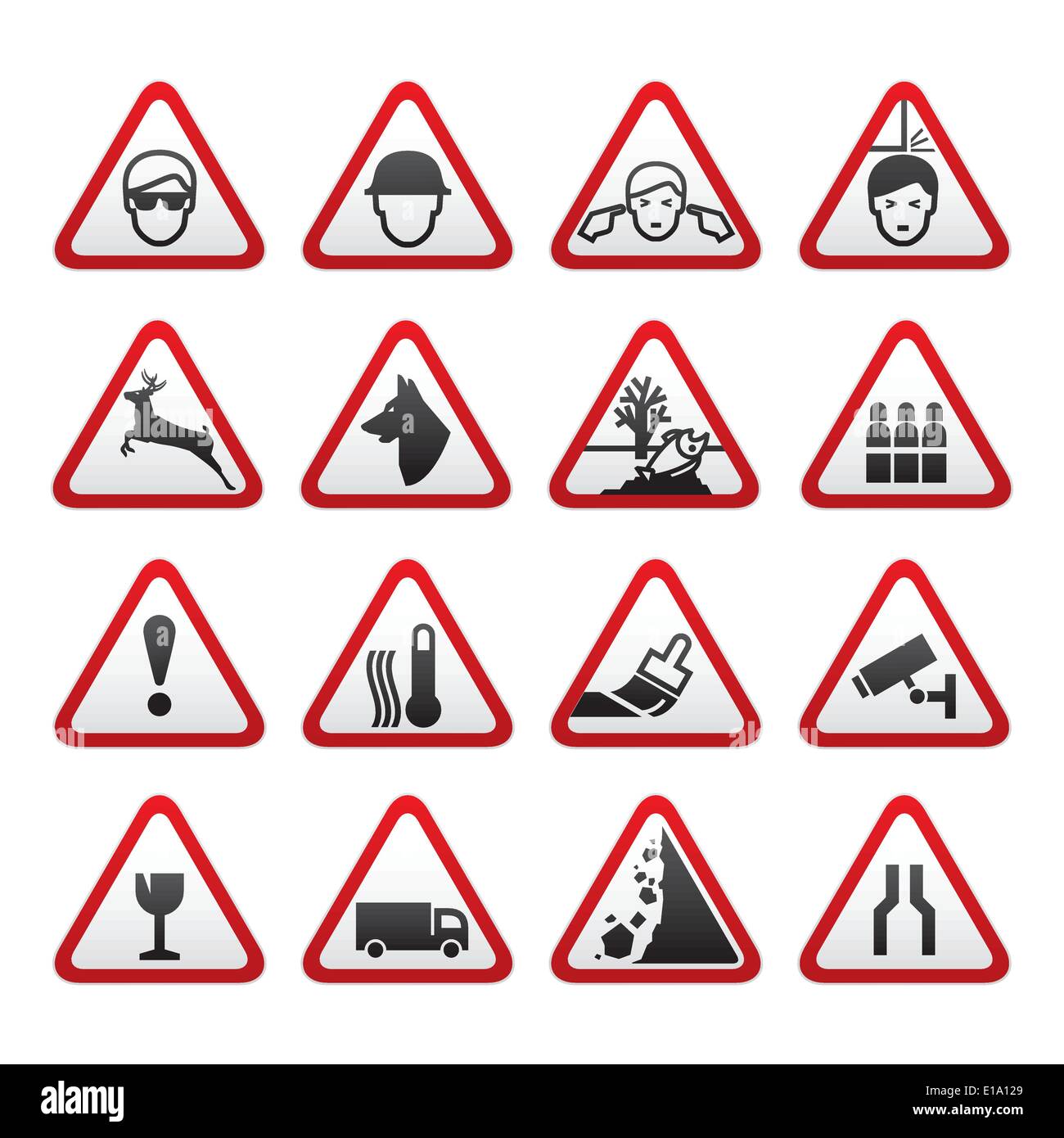 Triangular Warning Hazard Signs set, design element Stock Vector Image ...