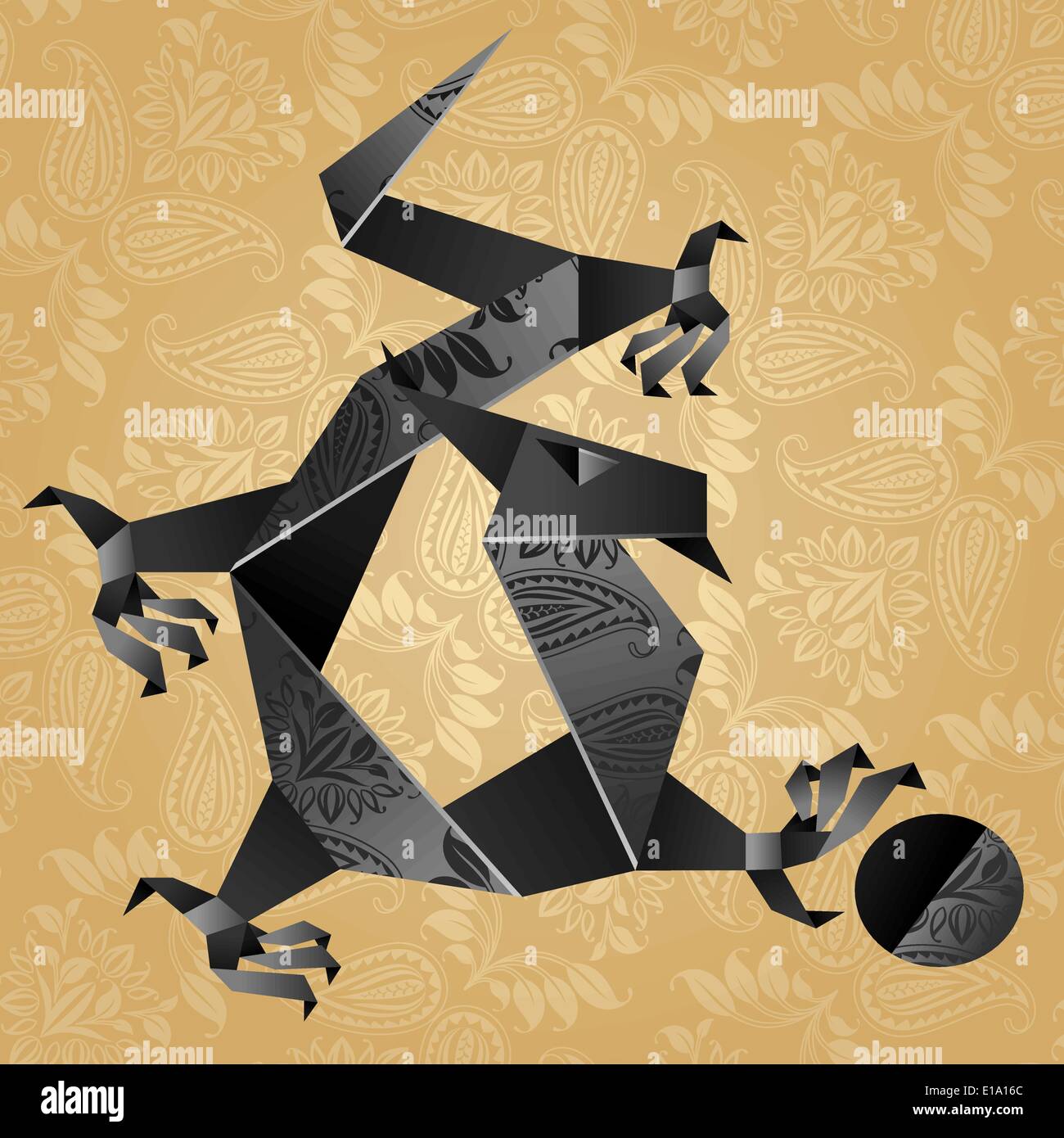 Origami black water dragon on a gold background Stock Vector Image ...