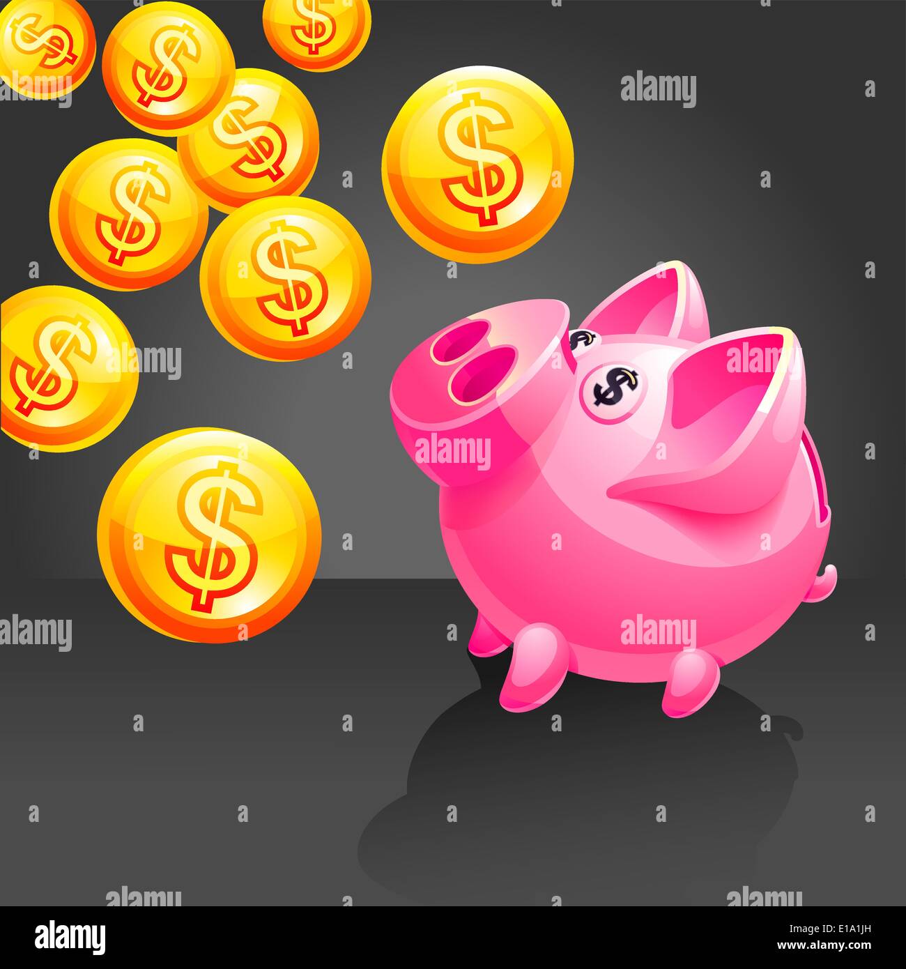 Piggy bank illustration. Vector icon. Pink. Black background Stock Vector Image & Art - Alamy