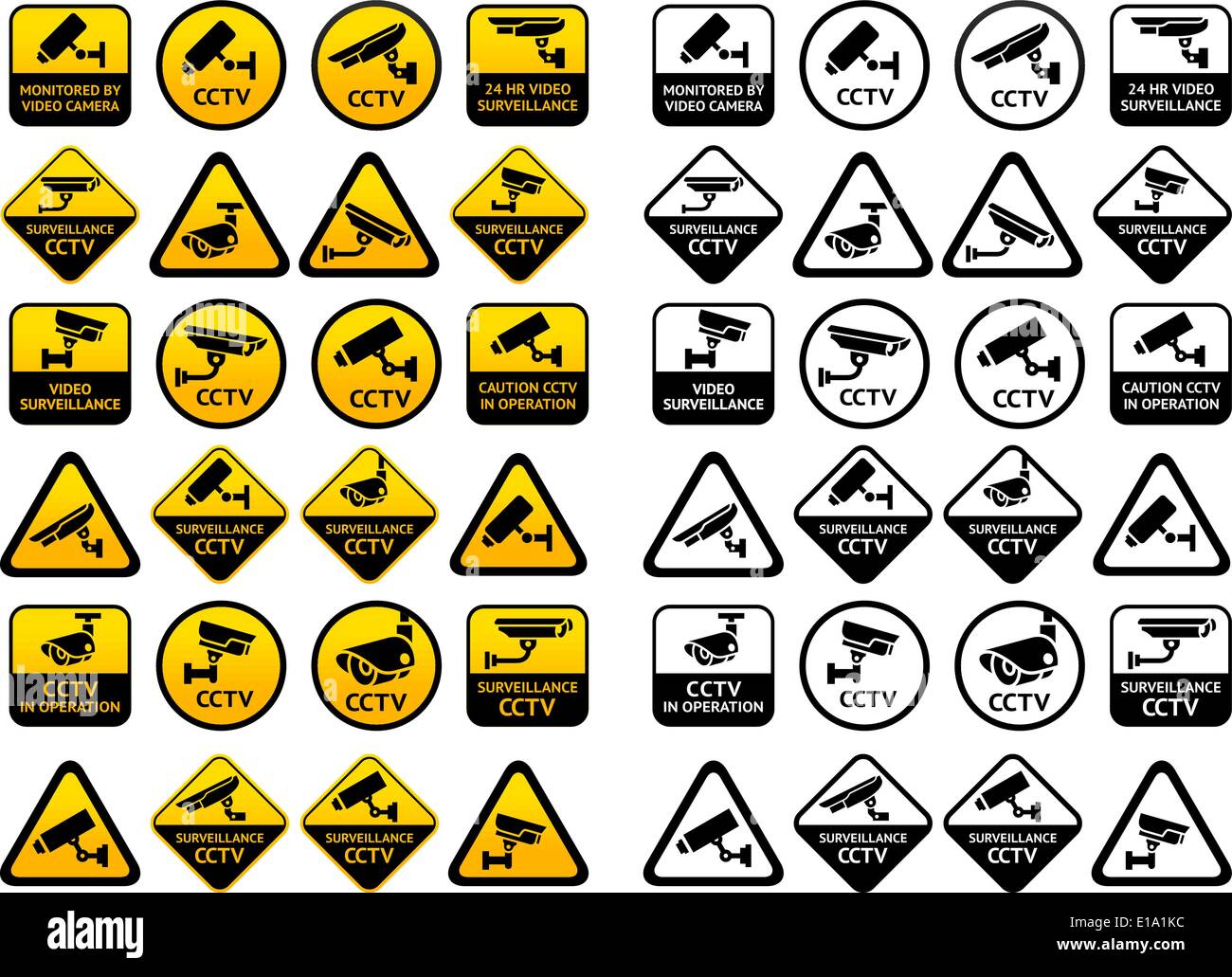 Video surveillance signs - Big yellow and black sets Stock Vector Image ...