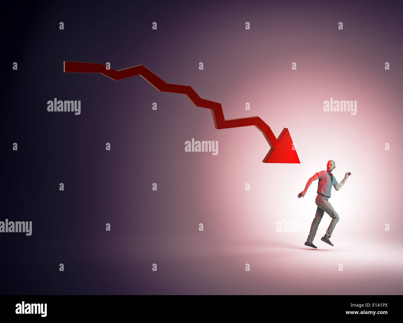 Man running away from a dropping chart Stock Photo - Alamy