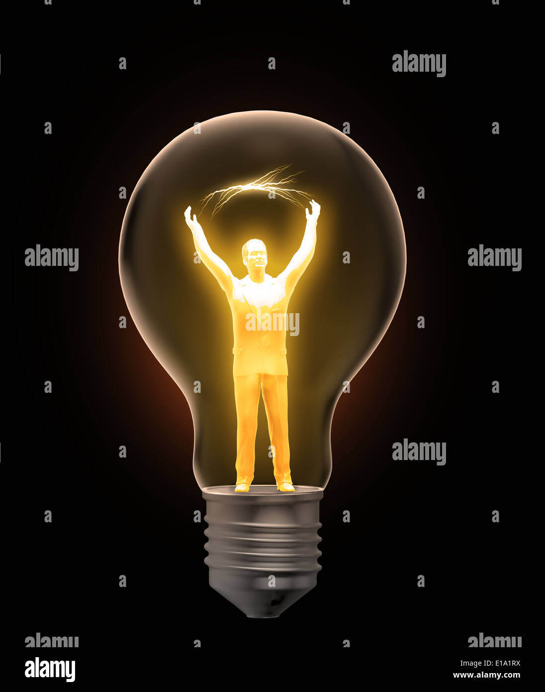 Man in a bulb - power concept Stock Photo - Alamy