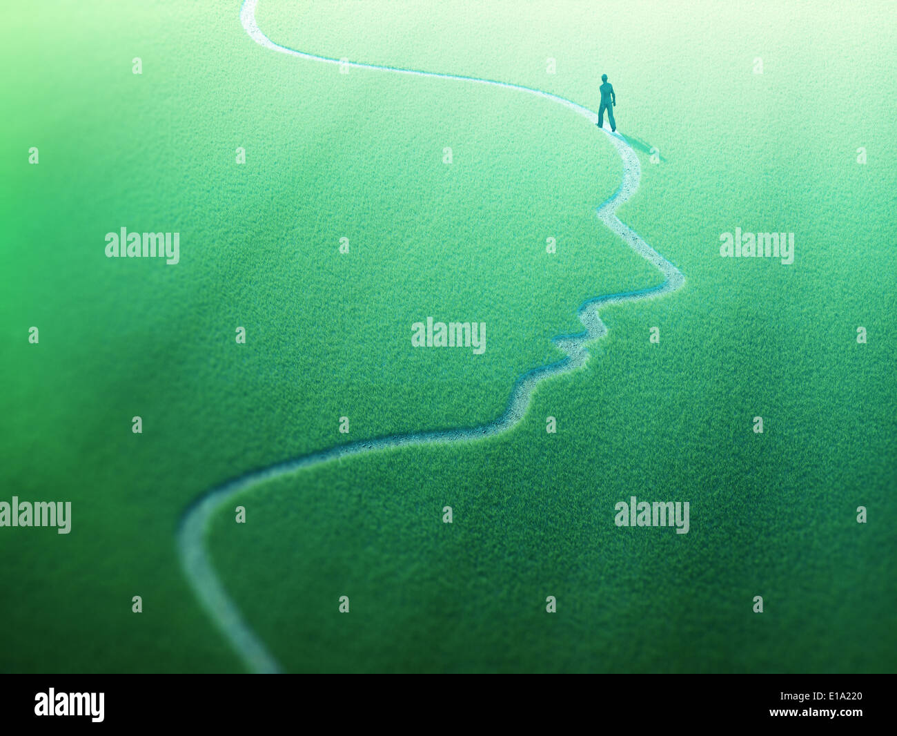 A lonely person walking along a face-shaped path Stock Photo - Alamy