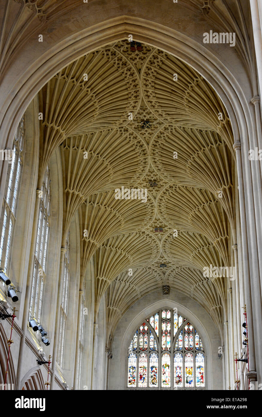 Vaulted stonework ceiling in the Abbey at Bath. Avon. England Stock ...