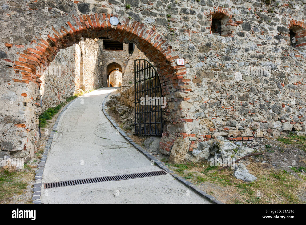 Open gate at medieval Trencin castle in western Slovakia Stock Photo ...