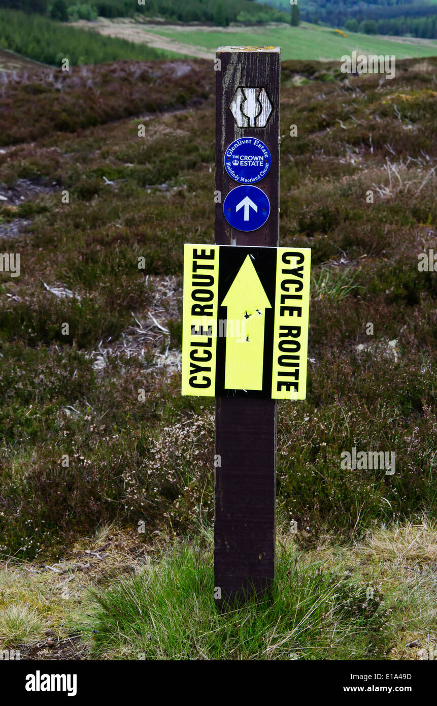 Walking and cycle route sign near Glenlivet in the Scottish Highlands ...