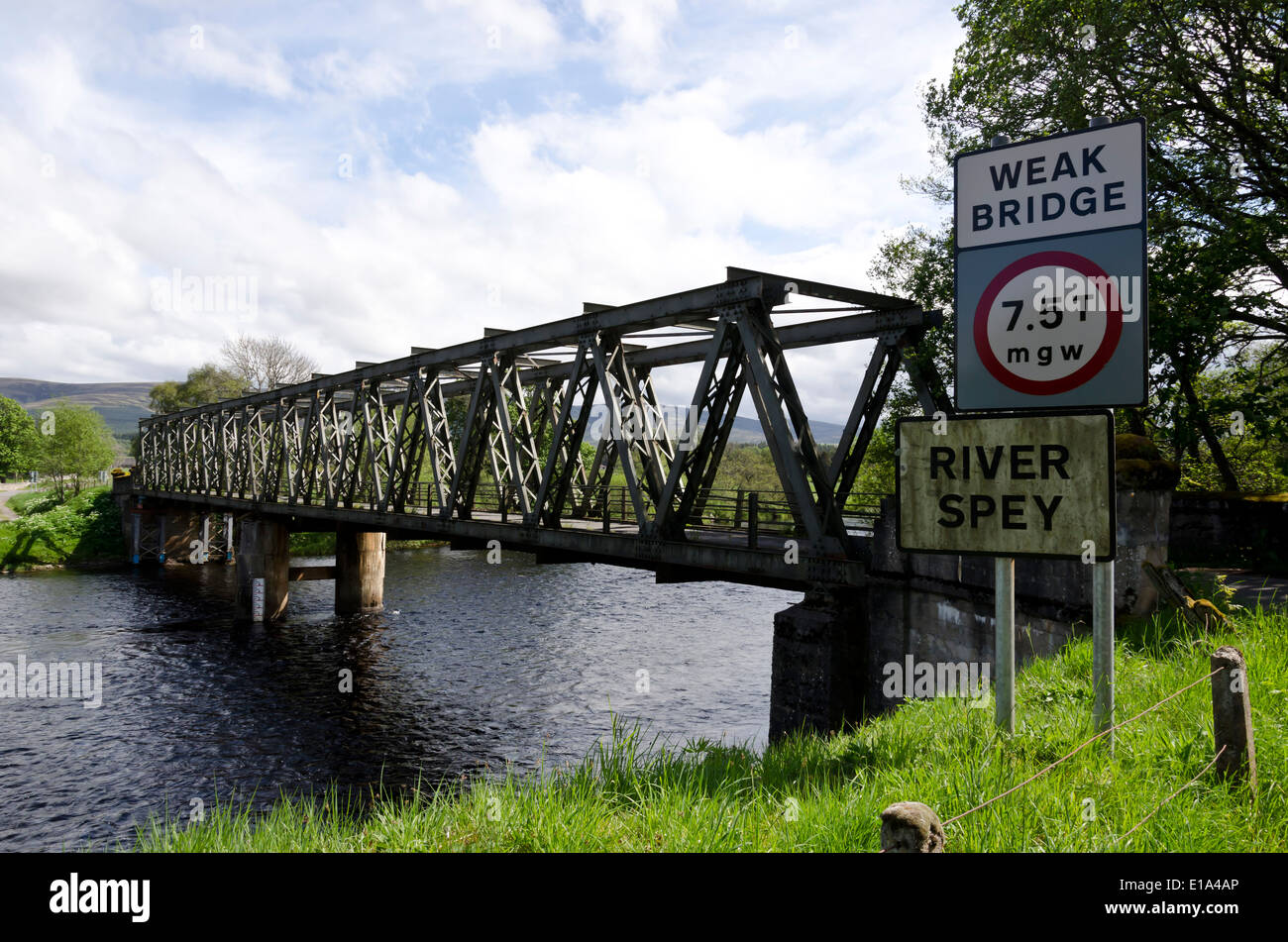 Road bridge over the River Spey near Cromdale in the Scottish Highlands ...