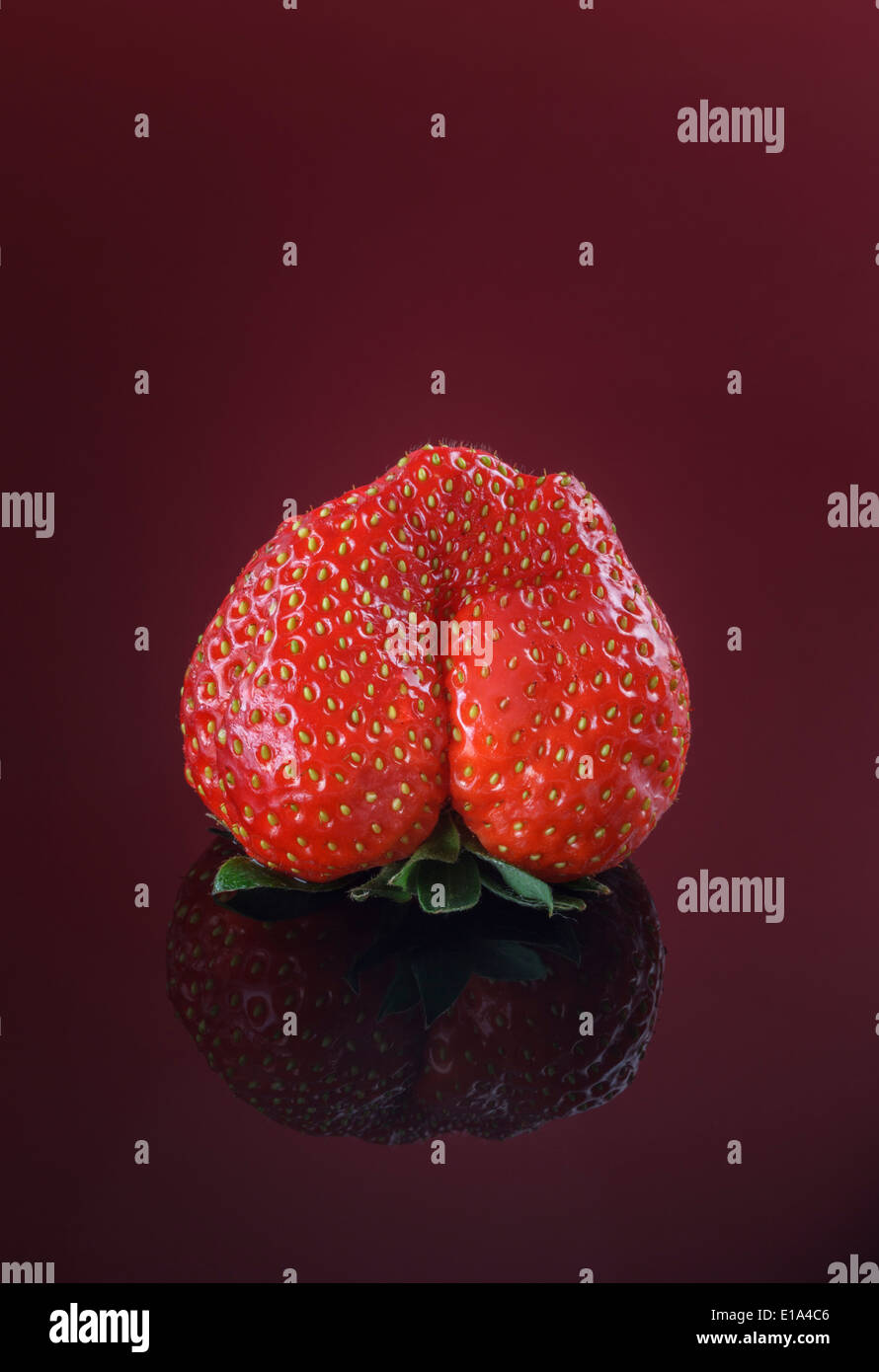 Single fresh Strawberry on red background Stock Photo - Alamy