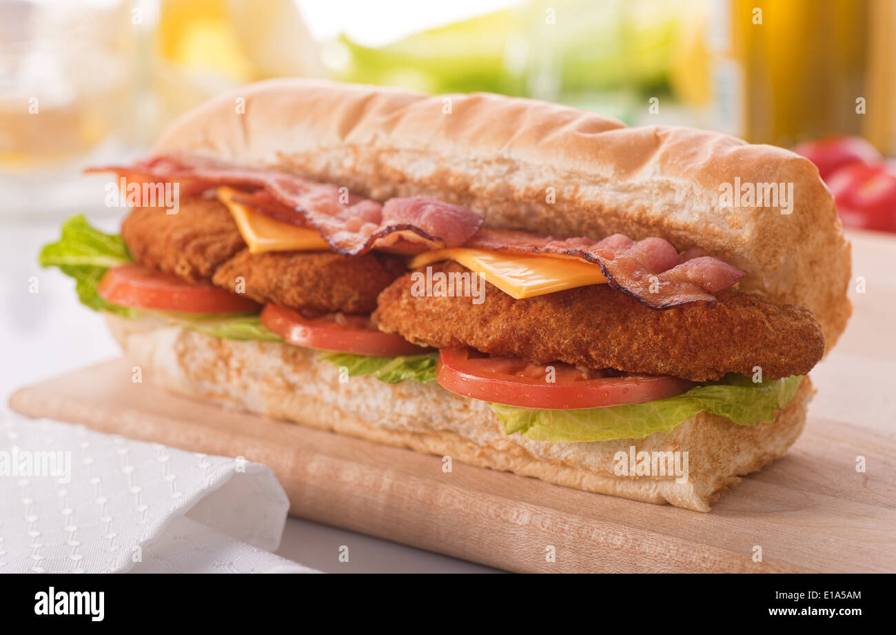 A delicious crispy chicken clubhouse submarine sandwich Stock Photo - Alamy