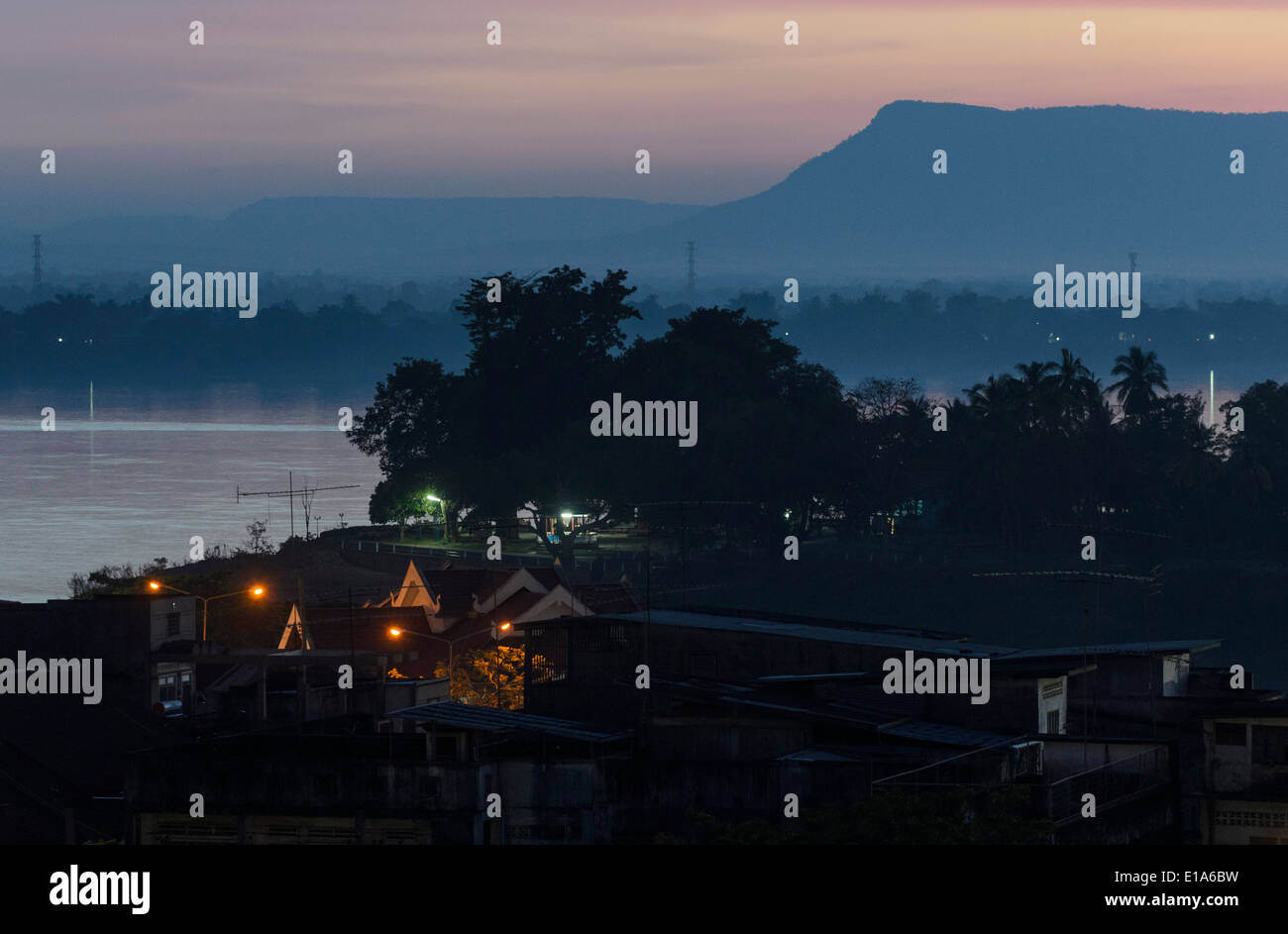 Mekong River (upriver) dusk, from Pakse, Champasak, Laos Stock Photo ...