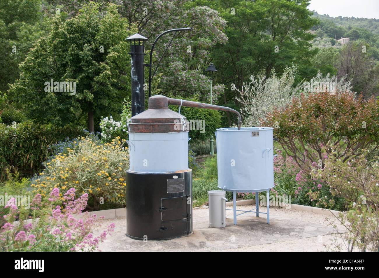 Traditional Lavender Still. In herb garden, Nyons, France Stock Photo ...