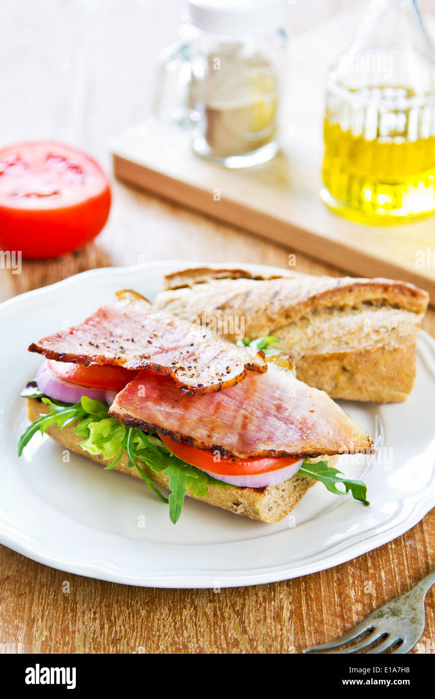 Grilled Ham on Rye baguette sandwich Stock Photo - Alamy