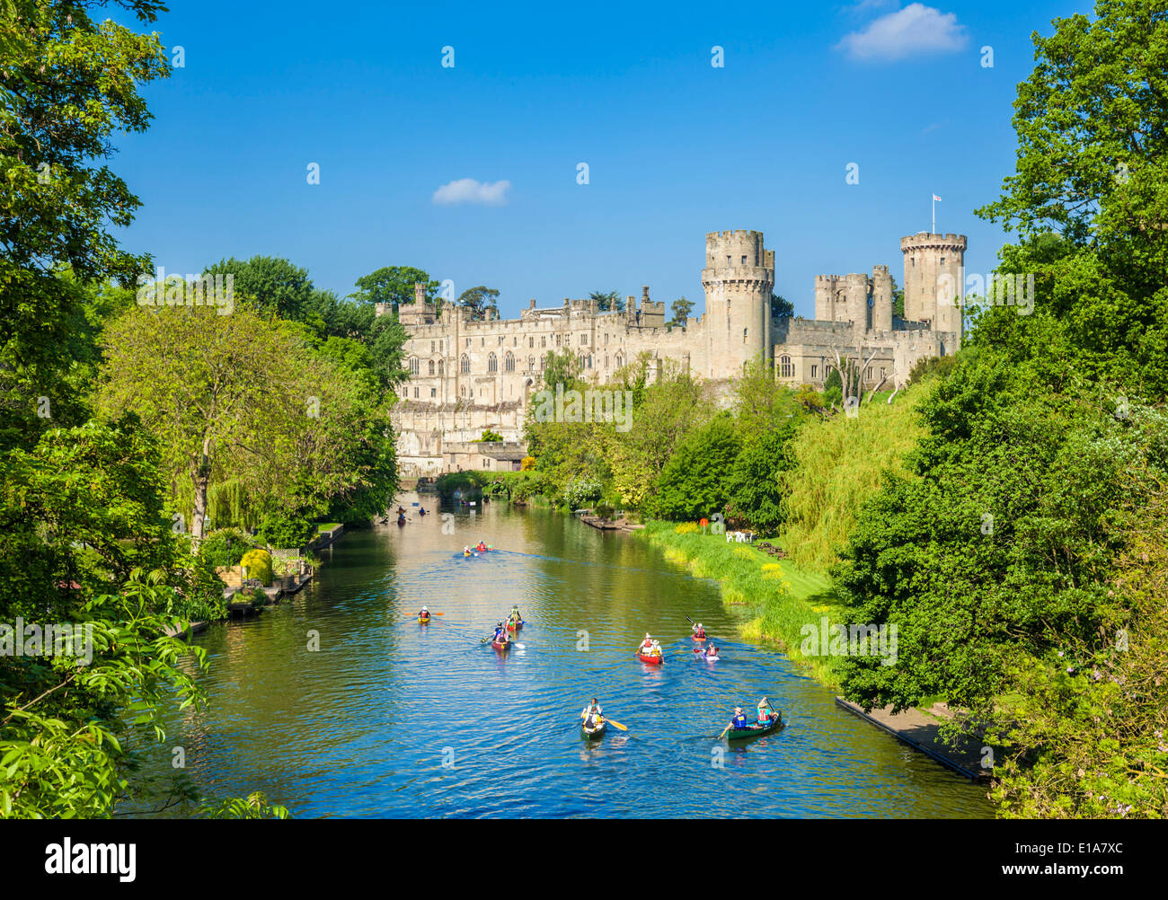 Tourist canoes, Warwick Castle and River Avon Warwick Warwickshire ...