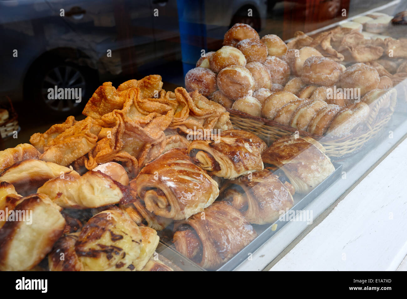 fresh pastries and sweet pastry in a bakery window Ushuaia Argentina ...
