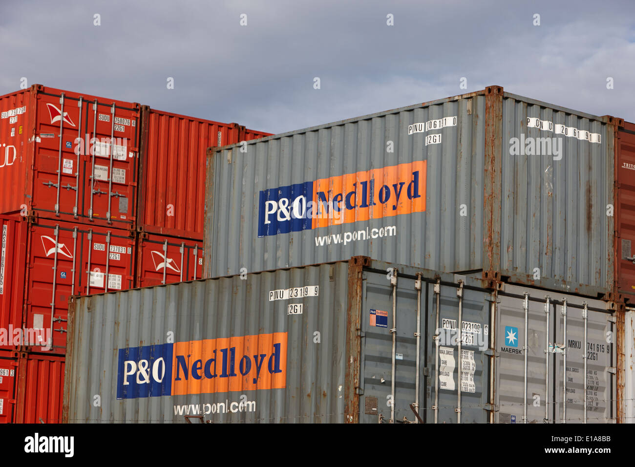 shipping containers piled up at Ushuaia docks Argentina Stock Photo - Alamy