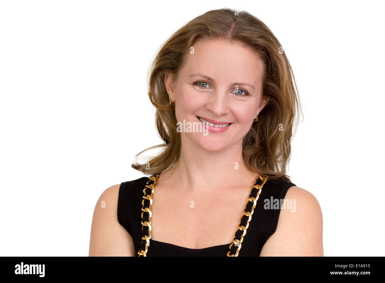 Genuinely, friendly smiling business woman looking in to your eyes ...