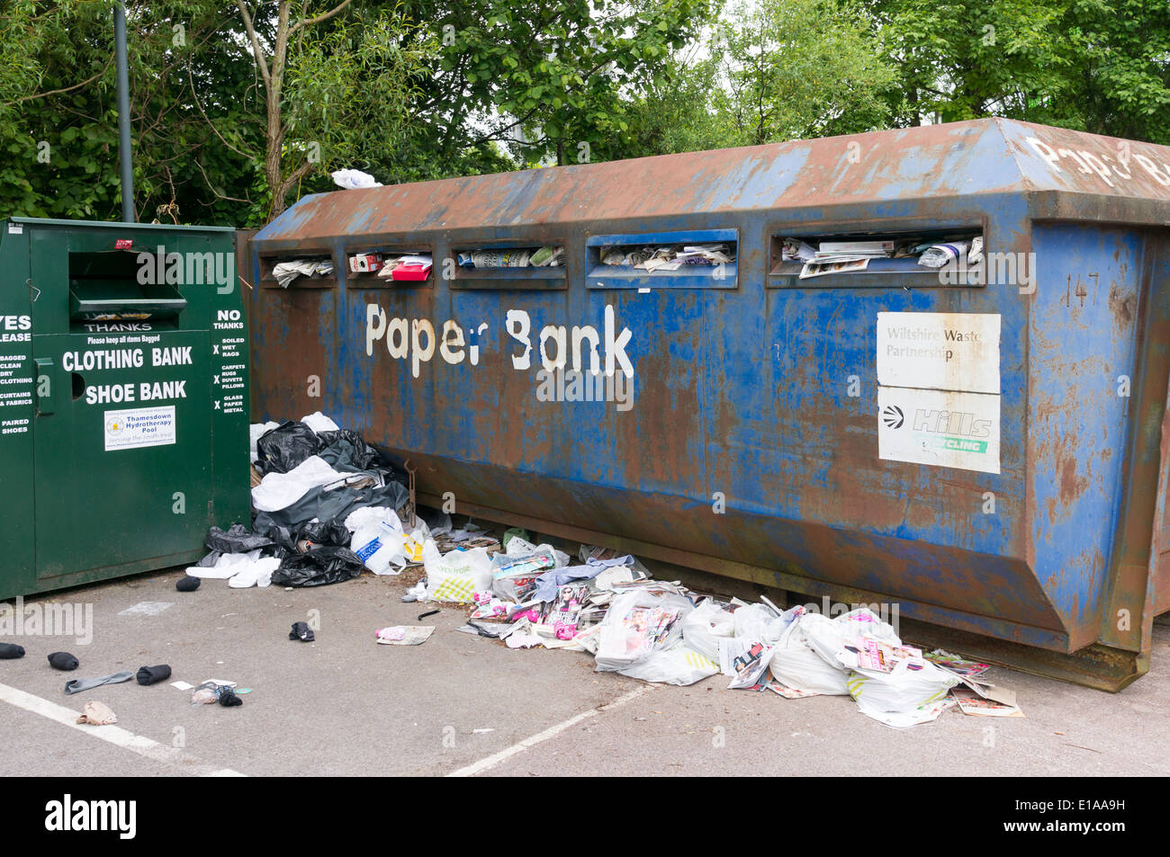 Paper bank recycling skip Stock Photo - Alamy